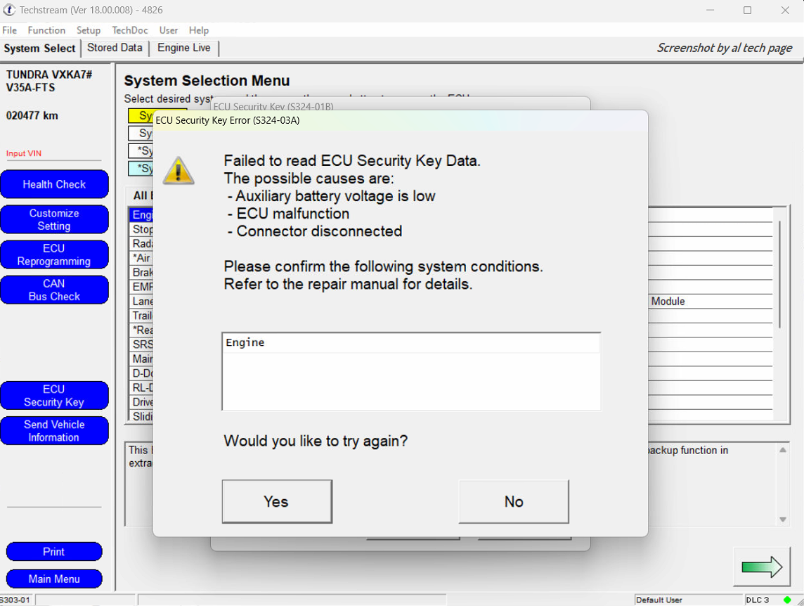 ECU Security Key Writing error – Diagnostic Network